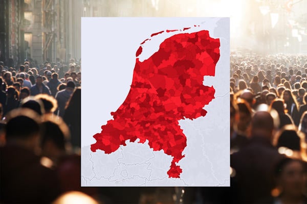 Nieuwe kaart verdeelt Nederland in rode en minder rode stukken